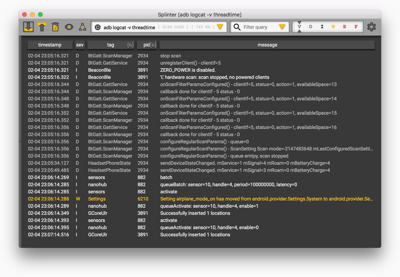 Splinter Log Display